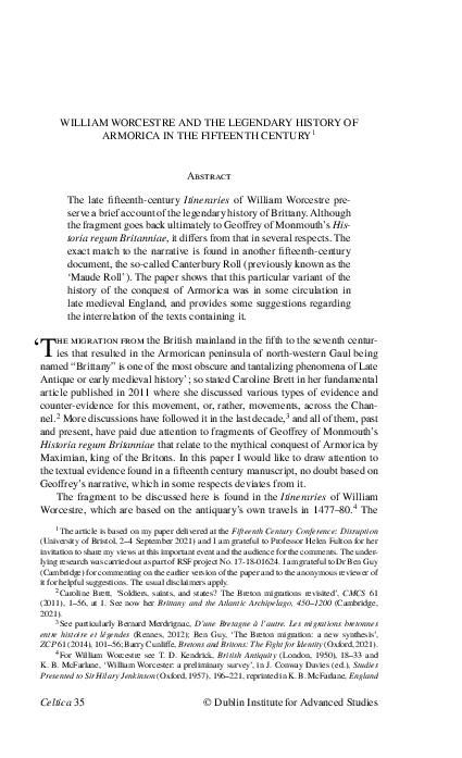 (PDF) William Worcestre and the legendary history of Armorica in the ...