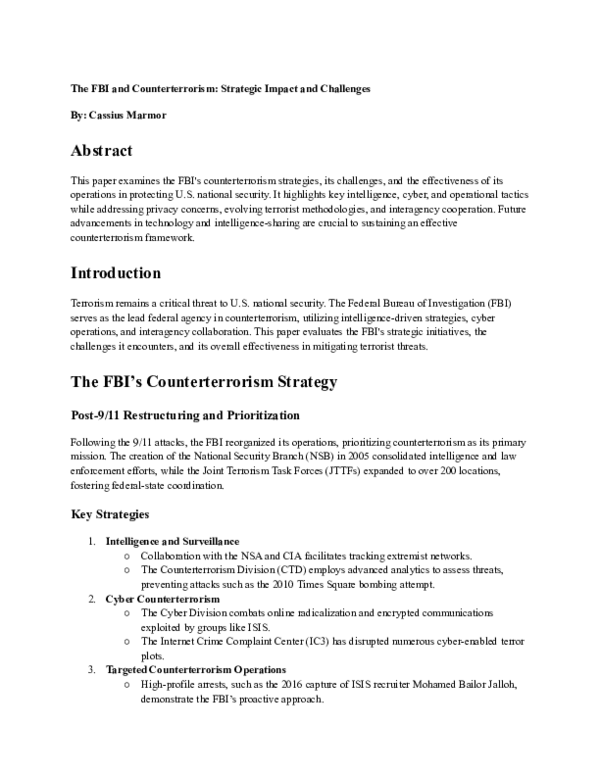 (PDF) The FBI and Counterterrorism Strategic Impact and Challenges