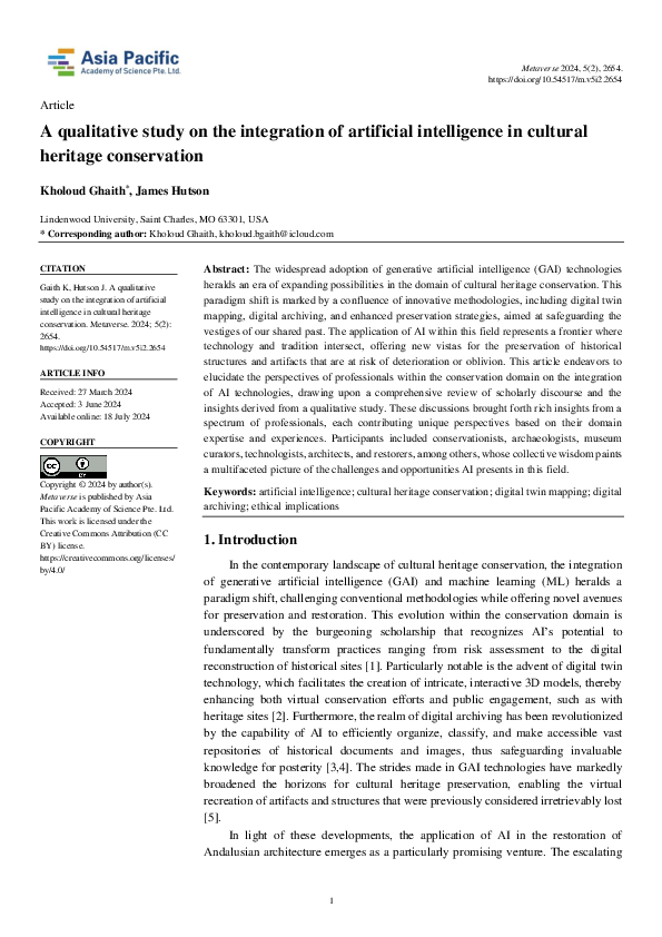 (PDF) A qualitative study on the integration of artificial intelligence in cultural heritage ...