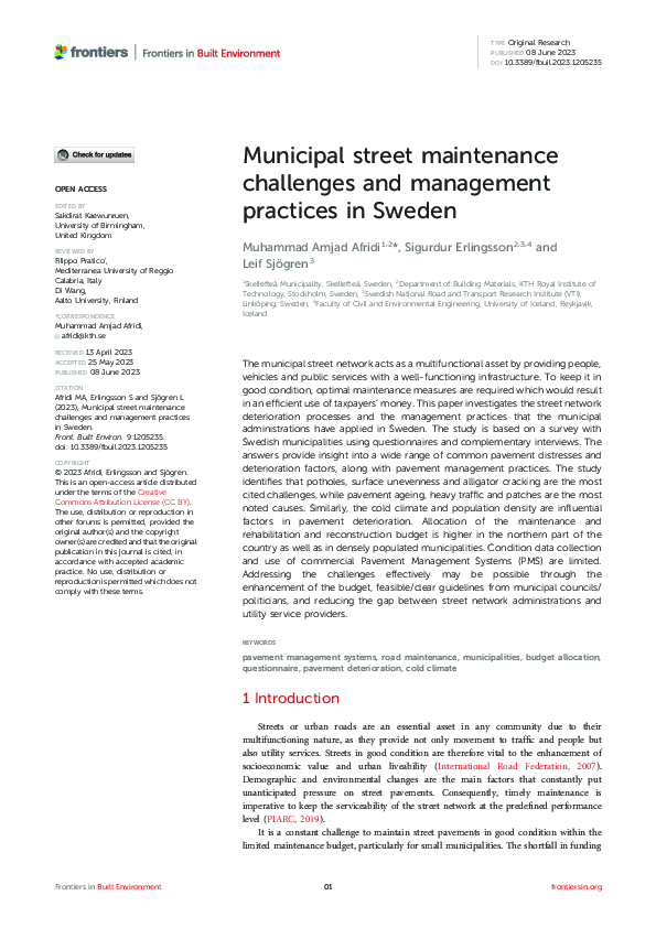 (PDF) Municipal street maintenance challenges and management practices ...