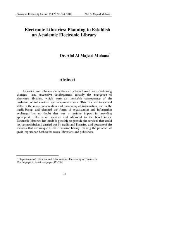 (PDF) Electronic Libraries: Planning to Establish an Academic ...