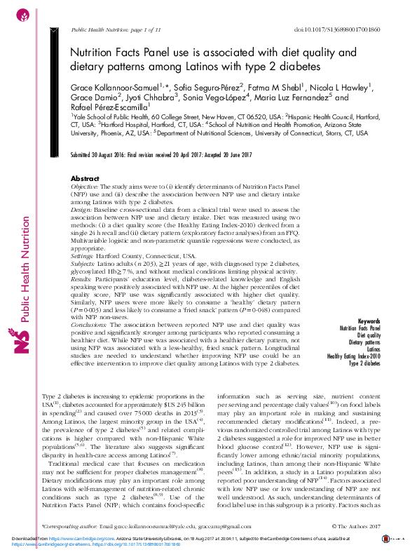 (PDF) Nutrition Facts Panel use is associated with diet quality and ...