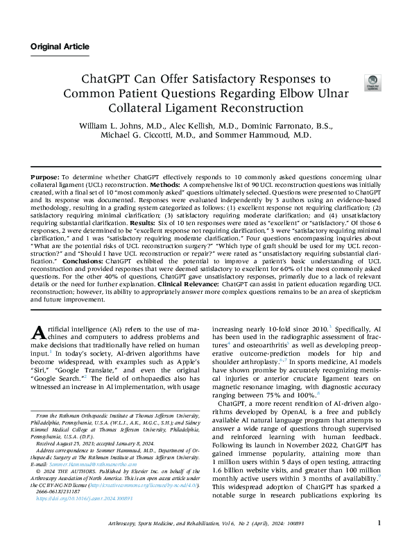(PDF) ChatGPT Can Offer Satisfactory Responses to Common Patient ...