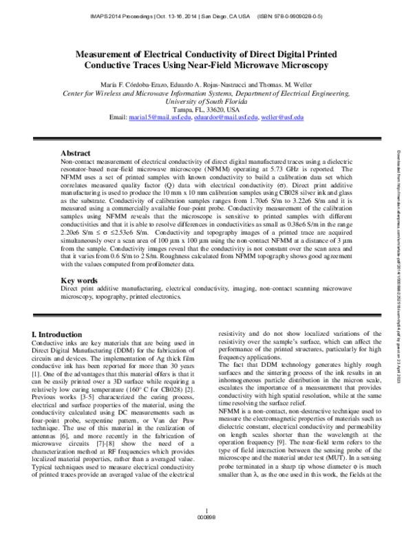 (PDF) Measurement of Electrical Conductivity of Direct Digital Printed ...