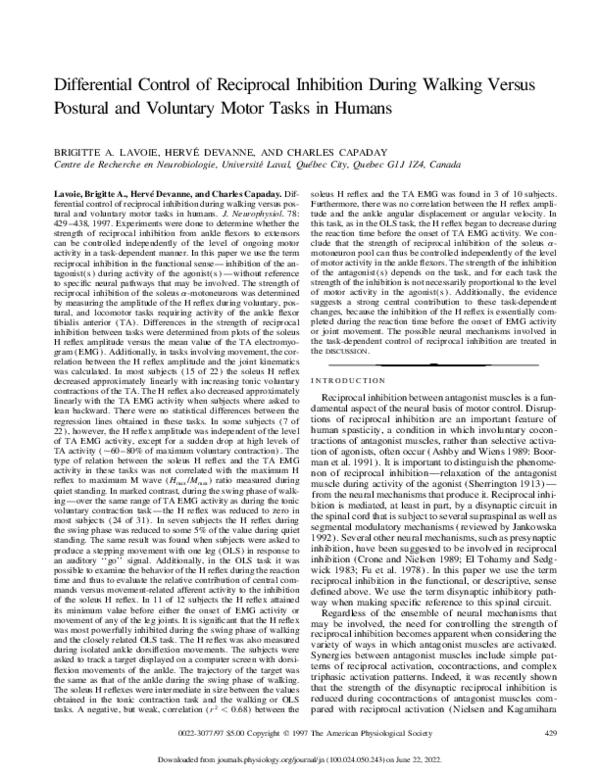 (PDF) Differential Control of Reciprocal Inhibition During Walking ...