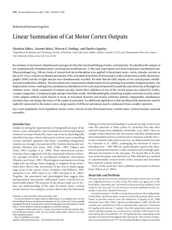 (PDF) Linear Summation of Cat Motor Cortex Outputs