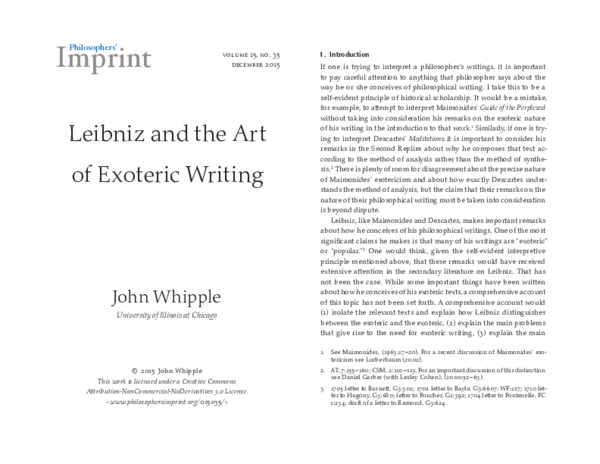 (PDF) Leibniz and the Art of Exoteric Writing