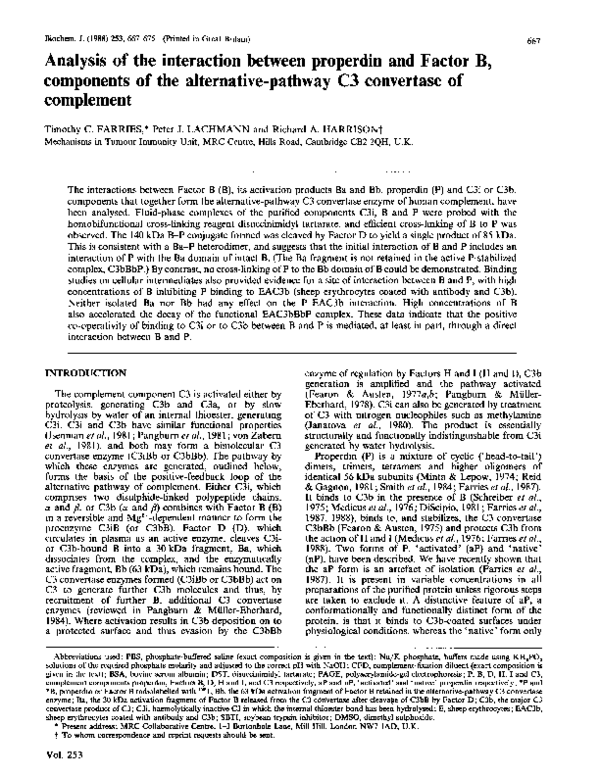 (PDF) Analysis of the interaction between properdin and factor B, components of the alternative ...
