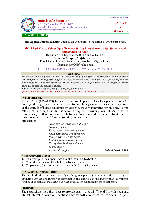 (PDF) Annals of Education The Application of Stylistics Devices on the ...