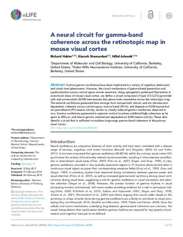 (PDF) A neural circuit for gamma-band coherence across the retinotopic ...