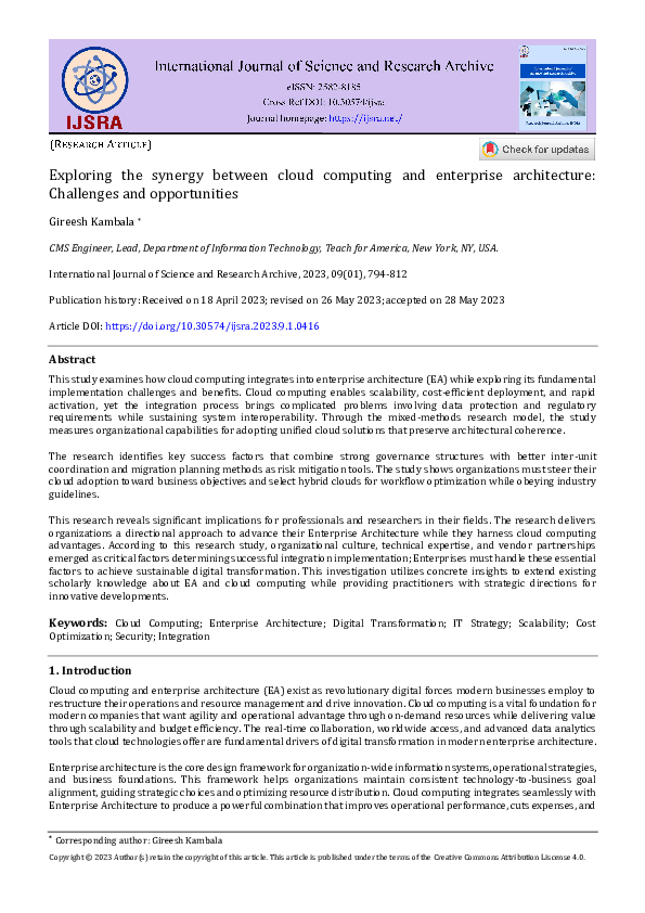 (PDF) Exploring the synergy between cloud computing and enterprise architecture: Challenges and ...
