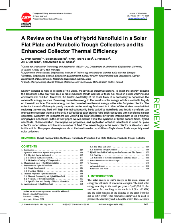 (PDF) A Review on the Use of Hybrid Nanofluid in a Solar Flat Plate and ...