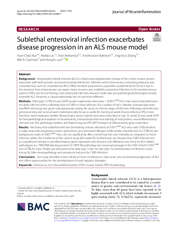 (PDF) Sublethal enteroviral infection exacerbates disease progression ...