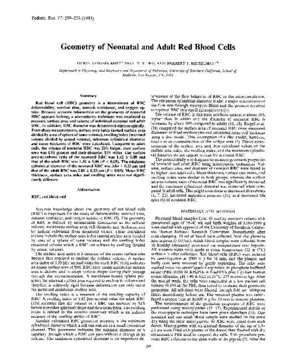 (PDF) Geometry of Neonatal and Adult Red Blood Cells