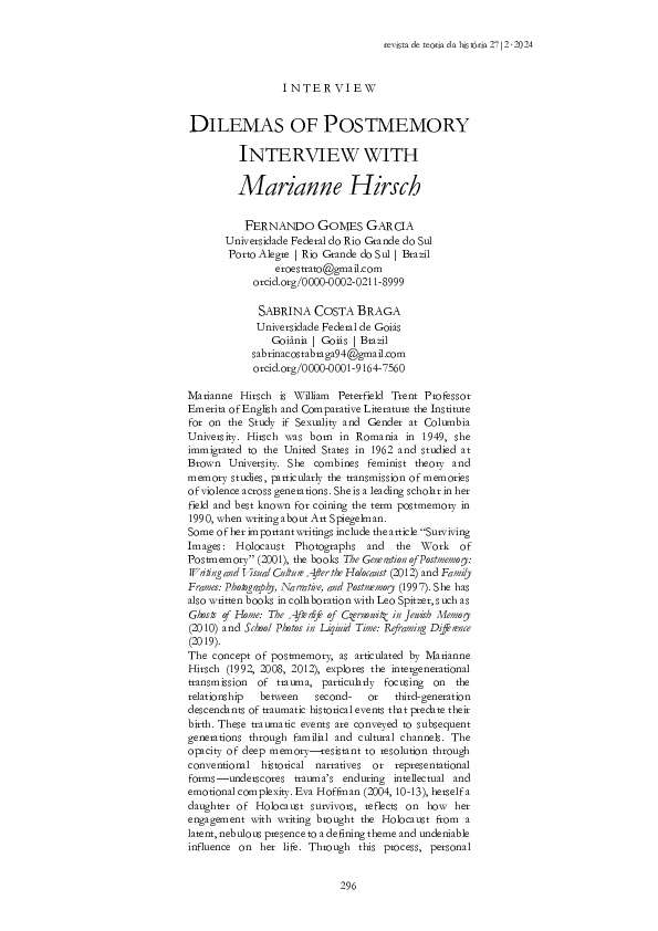 (PDF) DILEMAS OF POSTMEMORY INTERVIEW WITH MARIANNE HIRSCH