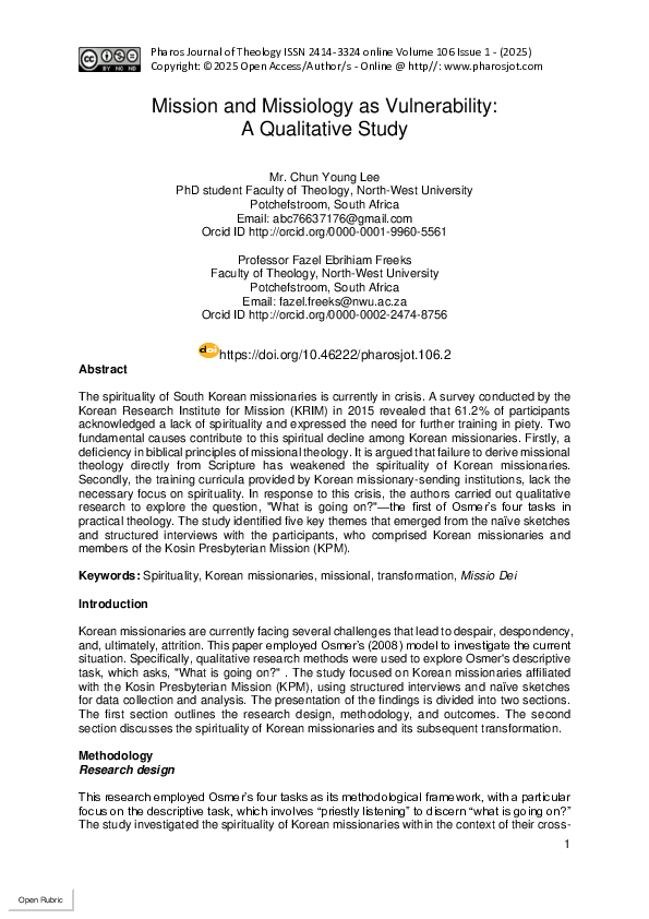 (PDF) Mission and Missiology as Vulnerability: A Qualitative Study