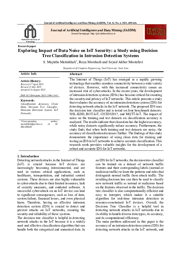 (PDF) Exploring Impact of Data Noise on IoT Security: a Study using Decision Tree Classification ...