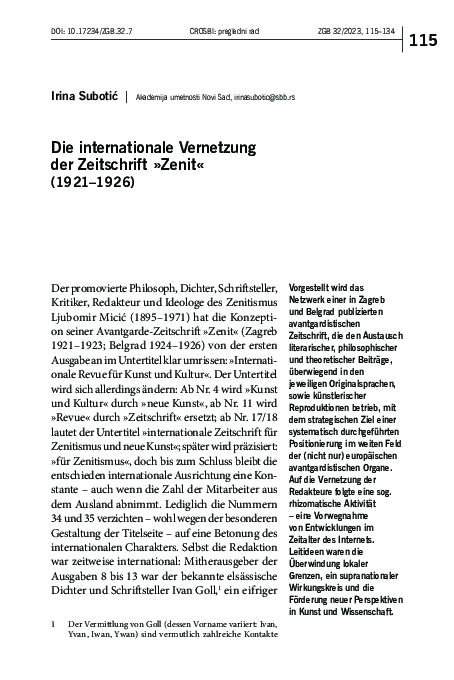 (PDF) Die internationale Vernetzung der Zeitschrift »Zenit« (1921–1926)