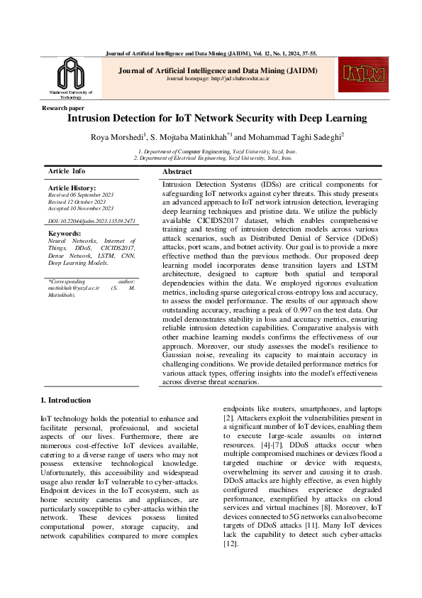 (PDF) Intrusion Detection for IoT Network Security with Deep Learning