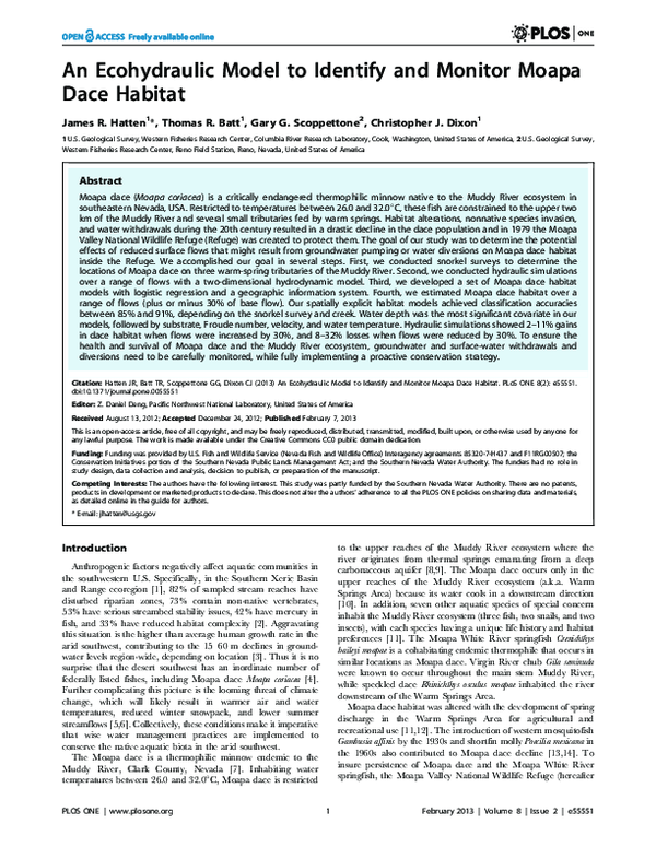 (PDF) An Ecohydraulic Model to Identify and Monitor Moapa Dace Habitat