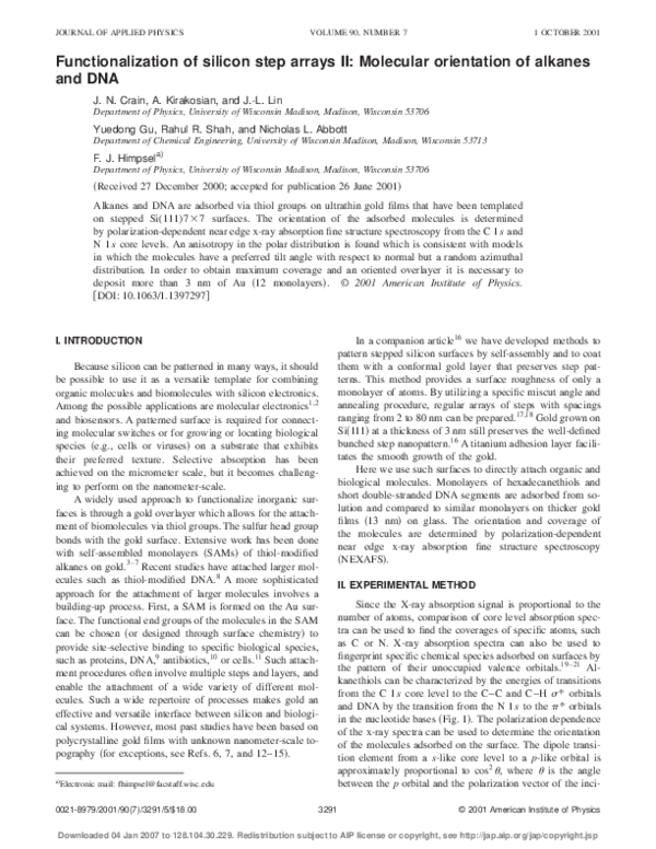 (PDF) Functionalization of silicon step arrays II: Molecular ...