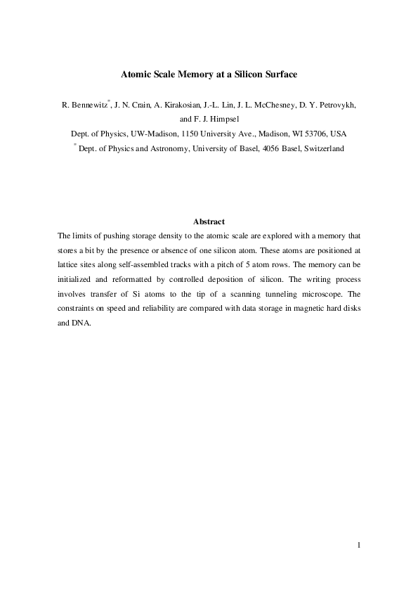(PDF) Atomic scale memory at a silicon surface