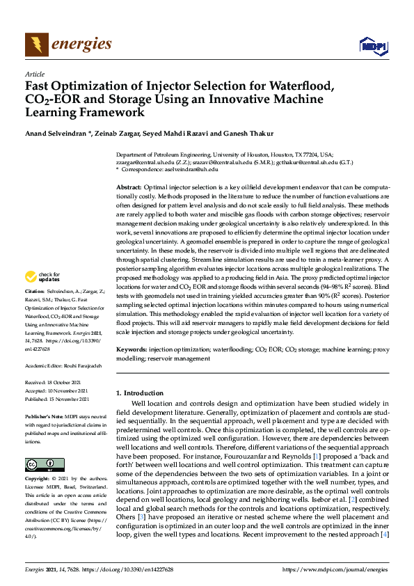 (PDF) Fast Optimization of Injector Selection for Waterflood, CO2-EOR and Storage Using an ...