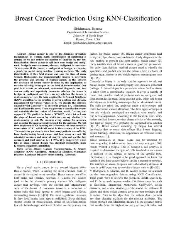 (PDF) Breast Cancer Prediction Using KNN-Classification