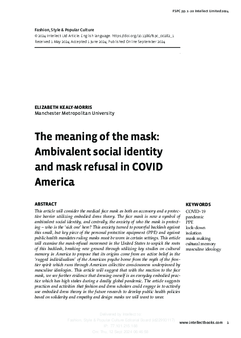 (PDF) The meaning of the mask: Ambivalent social identity and mask ...