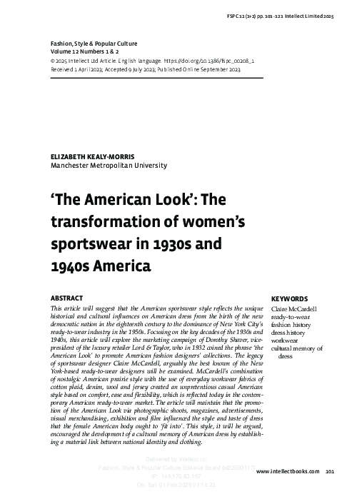 (PDF) 'The American Look': The transformation of women's sportswear in ...