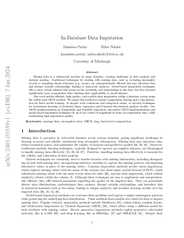 (PDF) In-Database Data Imputation