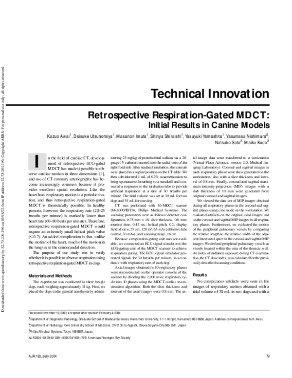 (PDF) Retrospective Respiration-Gated MDCT: Initial Results in Canine ...