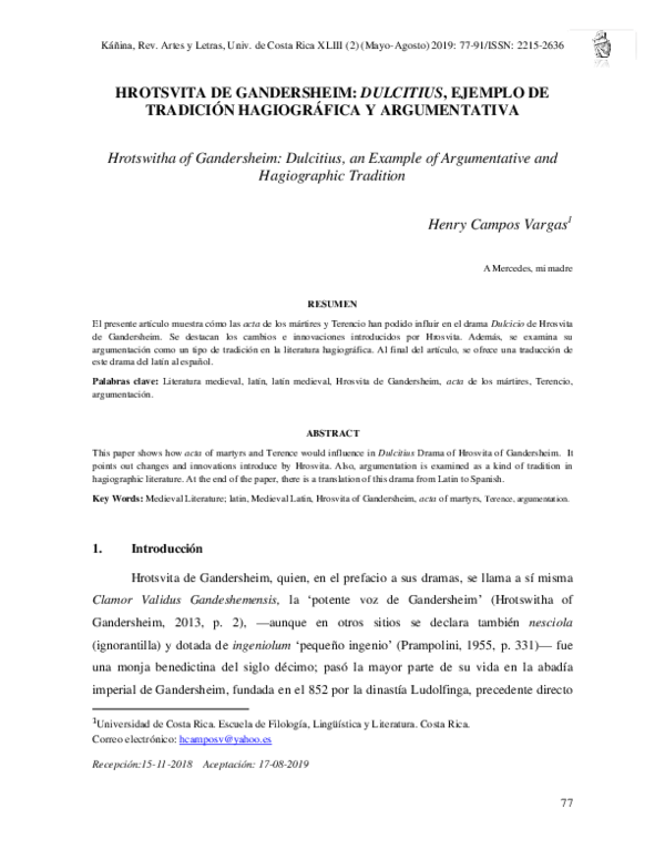(PDF) Hrosvita de Gandersheim: Dulcitius, ejemplo de tradición ...