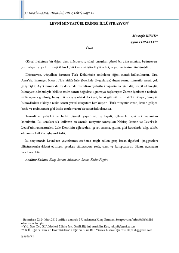 (PDF) Levni Minyatürlerinde İllüstrasyon