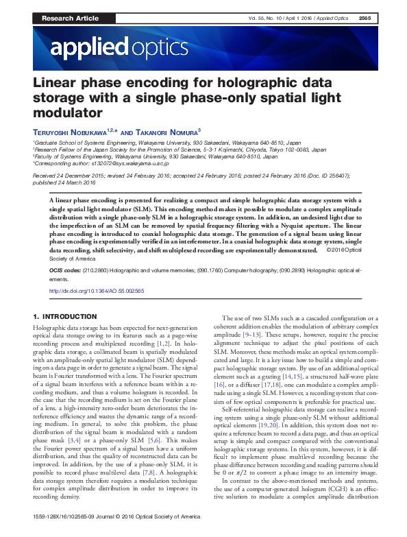 (PDF) Linear phase encoding for holographic data storage with a single phase-only spatial light ...