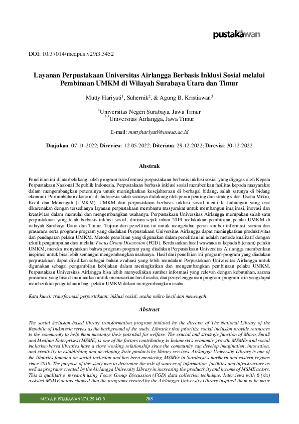 (PDF) Layanan Perpustakaan Universitas Airlangga Berbasis Inklusi Sosial melalui Pembinaan UMKM ...