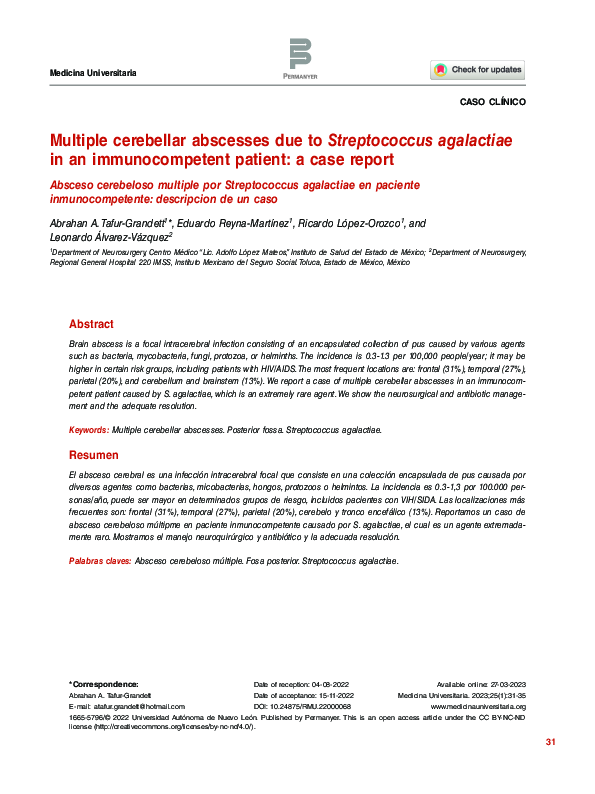 (PDF) Multiple cerebellar abscesses due to Streptococcus agalactiae in ...