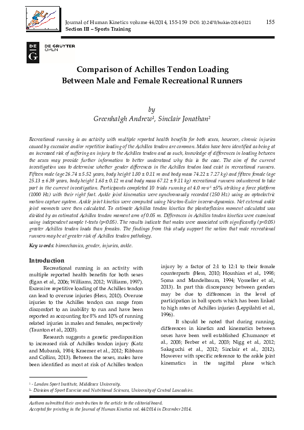 (PDF) Comparison of Achilles Tendon Loading Between Male and Female ...