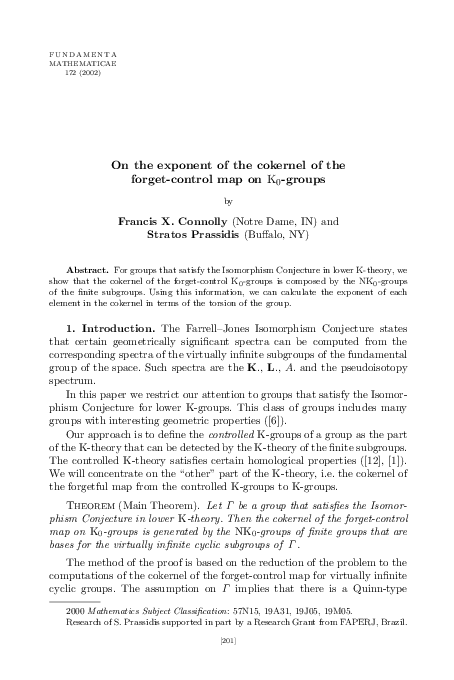 (PDF) On the exponent of the cokernel of the forget-control map on K0-groups