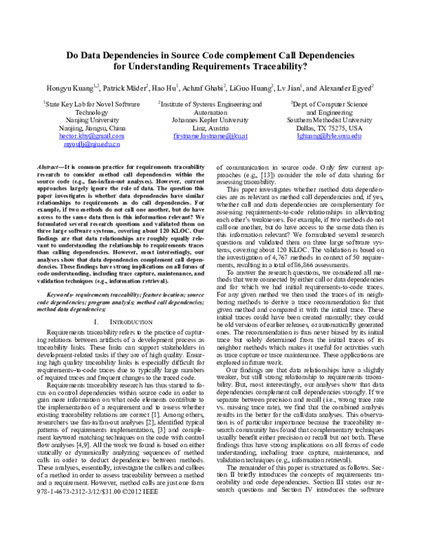 (PDF) Do data dependencies in source code complement call dependencies for understanding ...