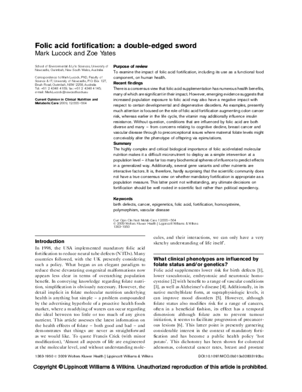 (PDF) Folic acid fortification: a double-edged sword