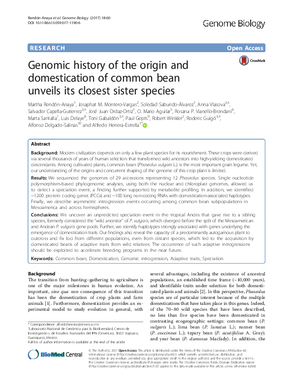(PDF) Genomic history of the origin and domestication of common bean ...