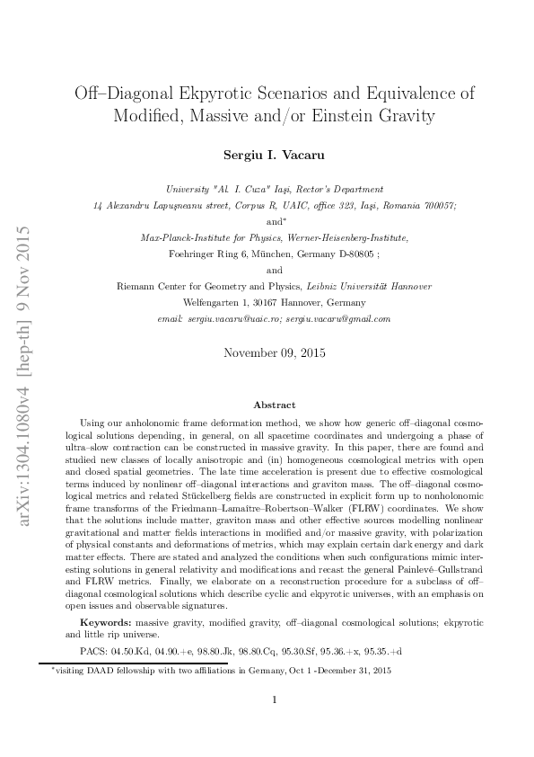 (PDF) Off-Diagonal Ekpyrotic Scenarios and Equivalence of Modified ...