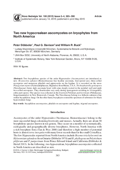 (PDF) Two new hypocrealean ascomycetes on bryophytes from
