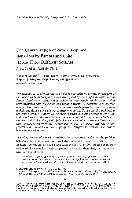 (PDF) The generalization of newly acquired behaviors by parents and child across three different ...