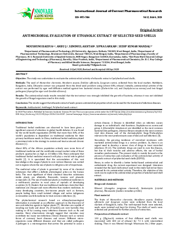 (PDF) ANTIMICROBIAL EVALUATION OF ETHANOLIC EXTRACT OF SELECTED SEED ...