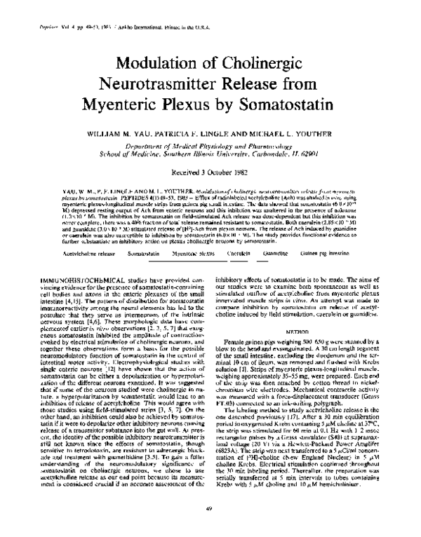 (PDF) Modulation of cholinergic neurotrasmitter release from myenteric plexus by somatostatin