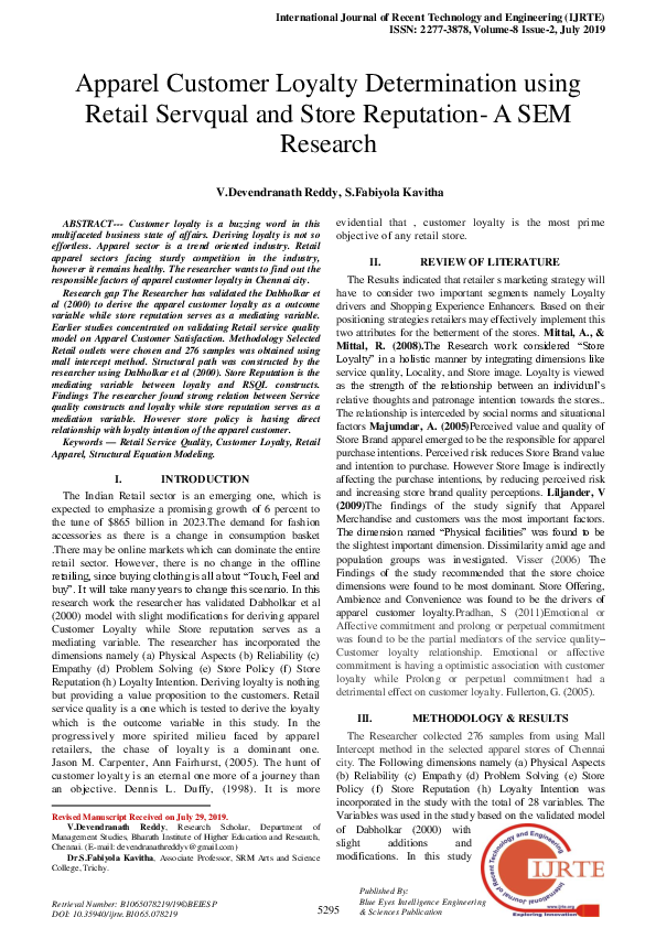 (PDF) Apparel Customer Loyalty Determination using Retail Servqual and ...
