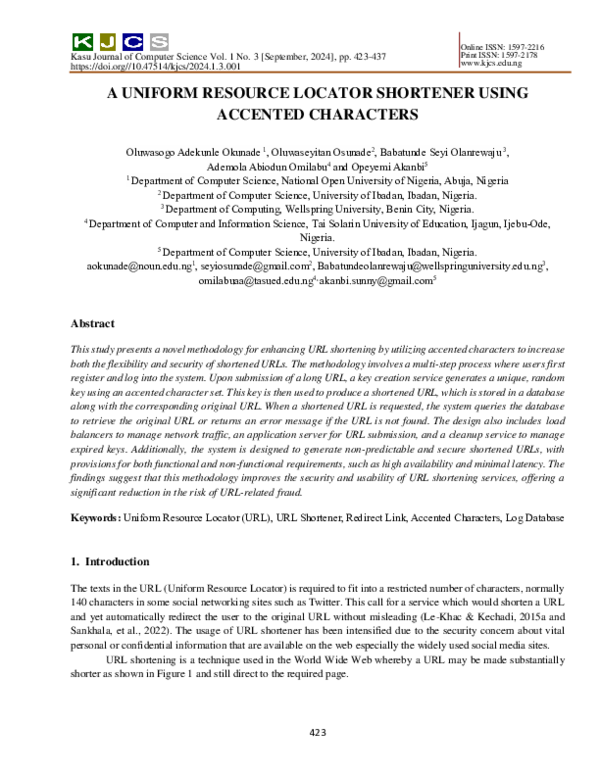 (PDF) A UNIFORM RESOURCE LOCATOR SHORTENER USING ACCENTED CHARACTERS