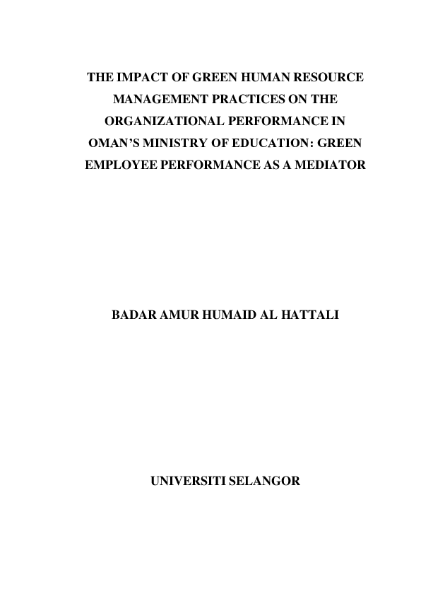 (PDF) THE IMPACT OF GREEN HUMAN RESOURCE MANAGEMENT PRACTICES ON THE ORGANIZATIONAL PERFORMANCE ...